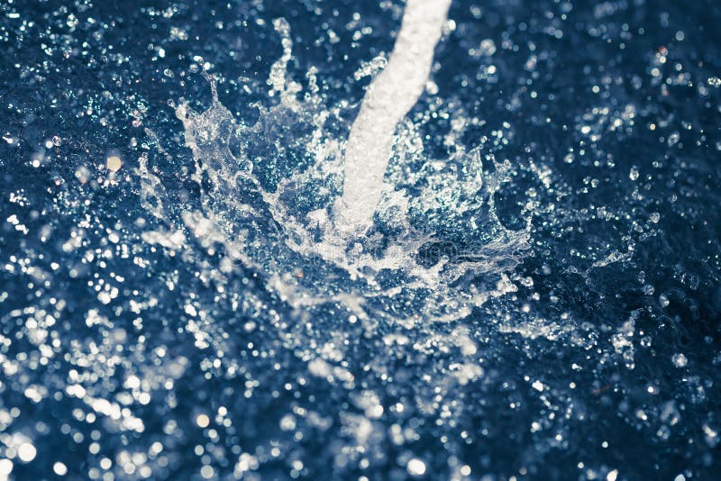 Water Stream with Splash Drops Blue Background Stock Photo - Image of ...