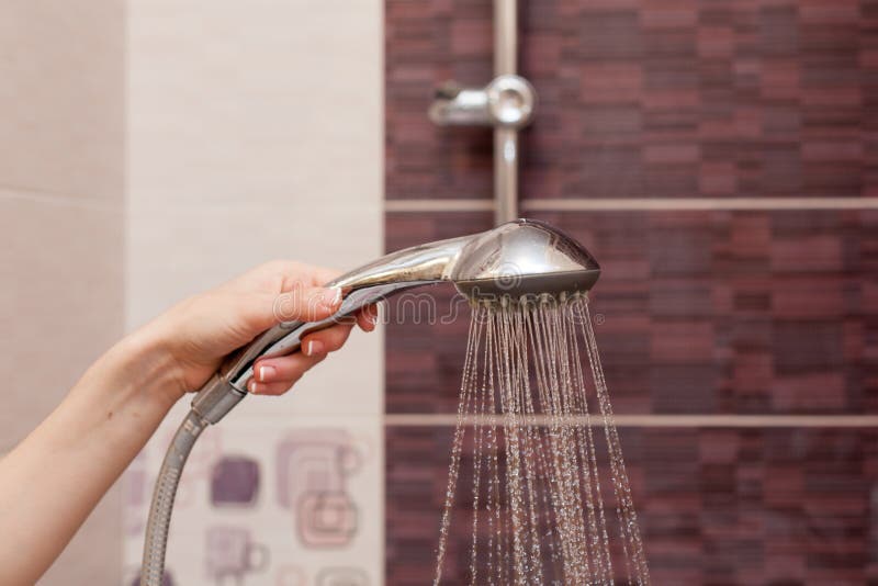Water Streams Flow Out of Working Shower Head Right Down Stock Image ...