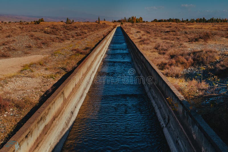 Water Supply Canal in Arid Desert Area Stock Image - Image of long ...
