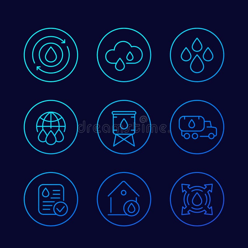 Water Supply, Resources Linear Vector Icons Set Stock Vector ...
