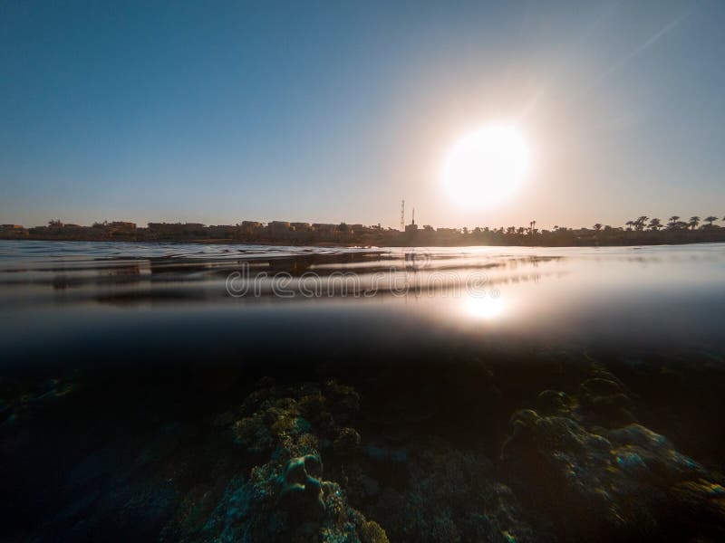 Water Surface and Coastline at Sunset. Stock Image - Image of design ...