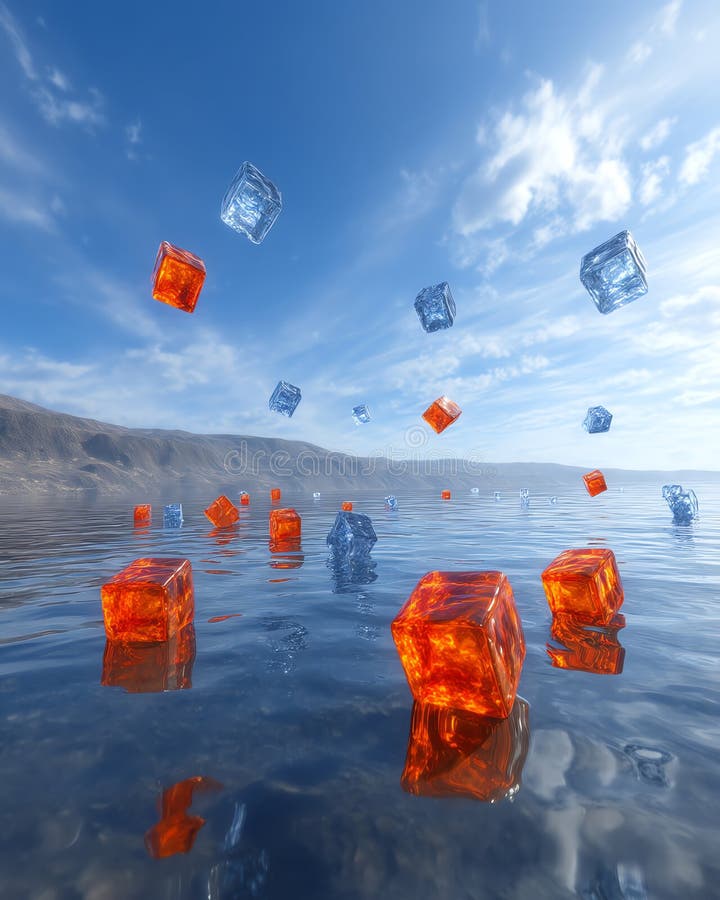 Water Surface with Floating Ice Cubes Stock Illustration - Illustration ...