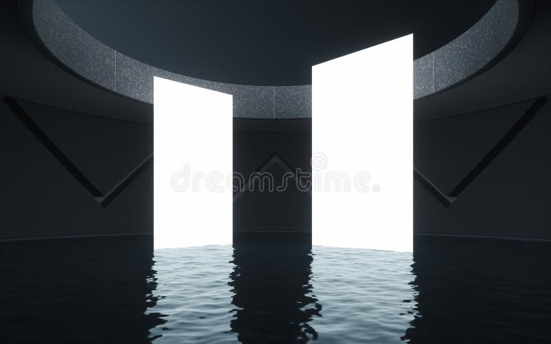 Water Surface with Glowing Lights, 3d Rendering Stock Illustration ...