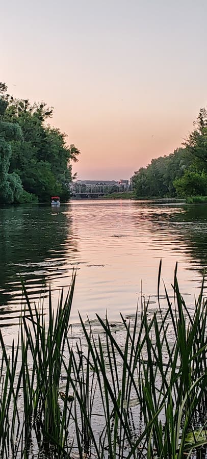 Sunset Over the Quiet Water of Rivers Stock Image - Image of water ...