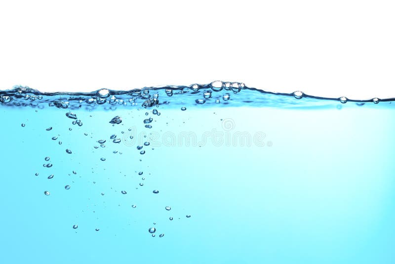 Water Surface with Ripple and Bubbles Float Up on White Background ...