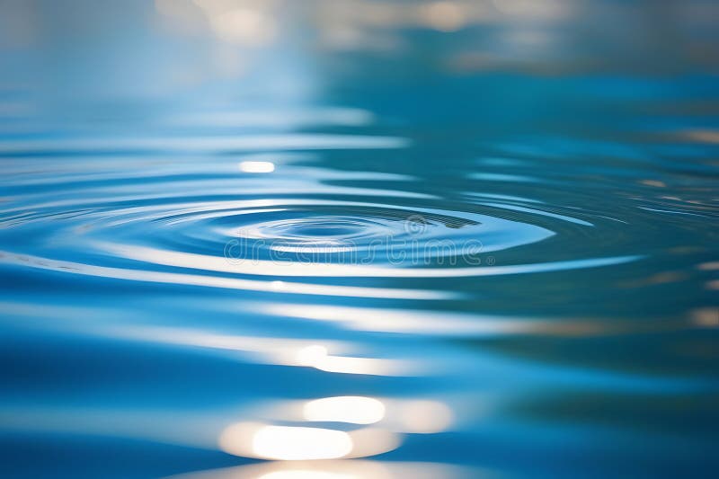 Water Surface with Ripples and a Small Splash in the Center, Reflecting ...