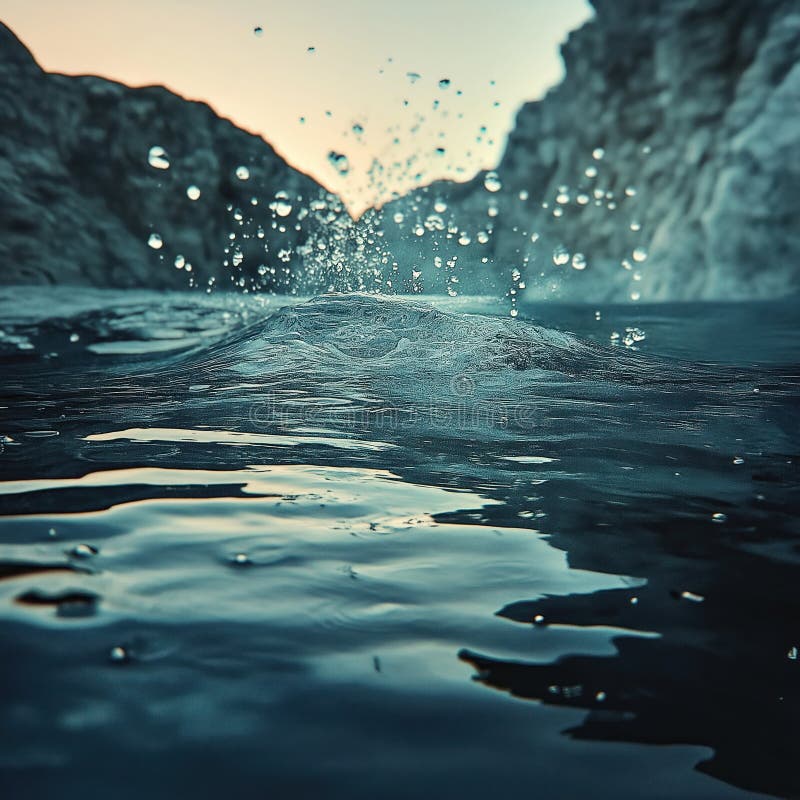 Water Surface with Ripples, Splashes. Calm Water Surface. Dark ...