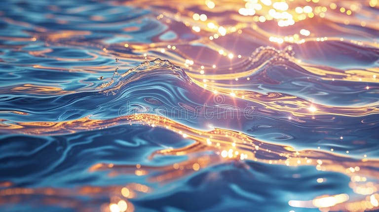 Water Surface with Shimmering Sunlight Ripples and Vibrant Flowing ...