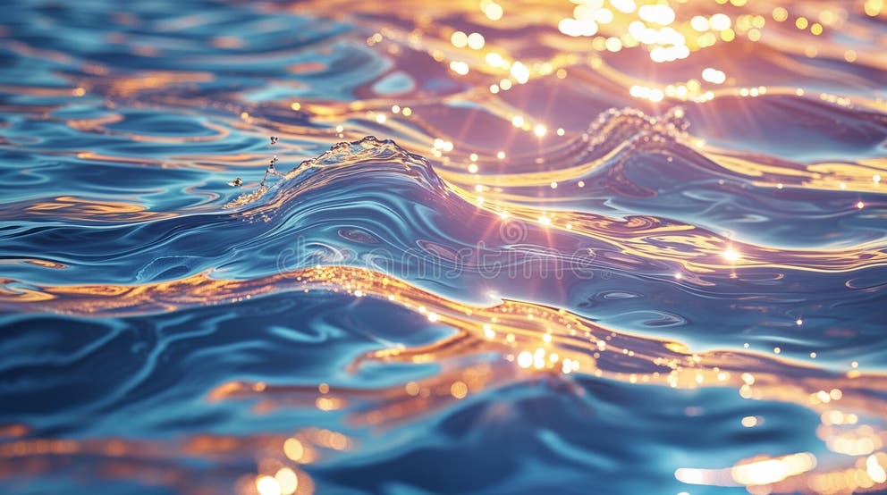 Water Surface with Shimmering Sunlight Ripples and Vibrant Flowing ...