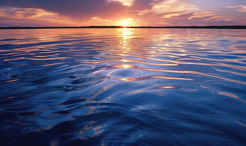 Water Surface and Sunset on Horizon Stock Photo - Image of sunlight ...