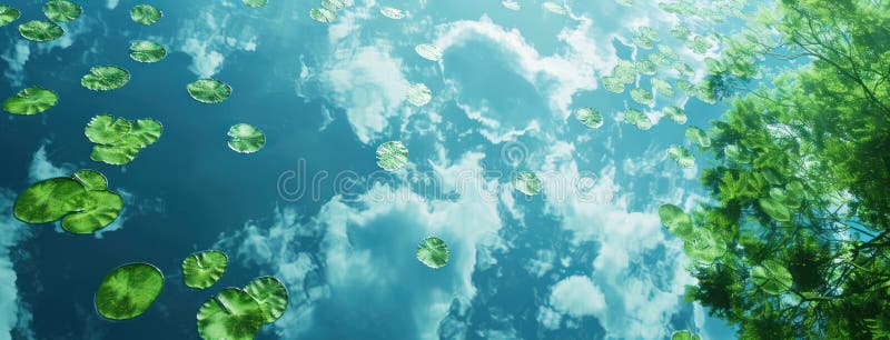 Water Surface Texture with Floating Green Water Lily Pads Calm Pond ...