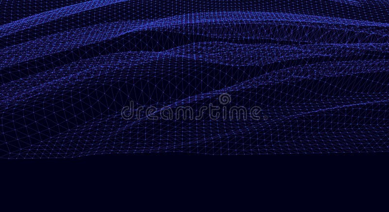 Water Surface. Wavy Grid Vector Background on Dark Blue Stock Vector ...