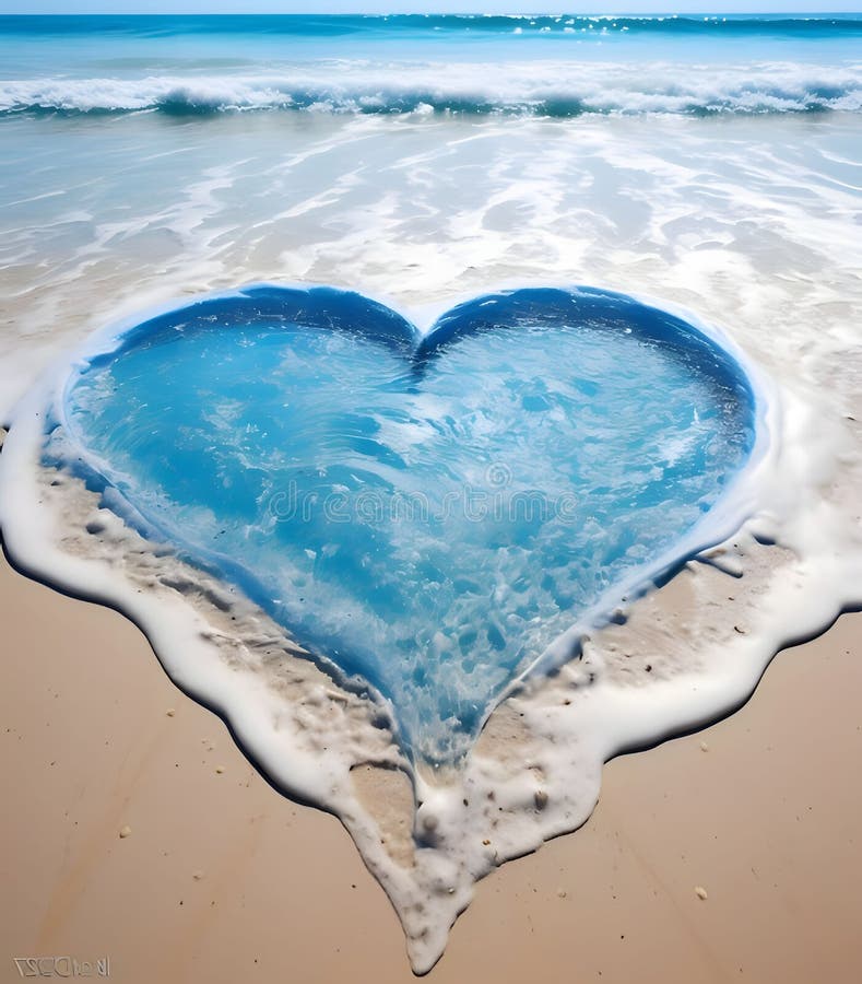 Water-swept Blue Heart on the Sand of the Beach. Heart As a Symbol of ...