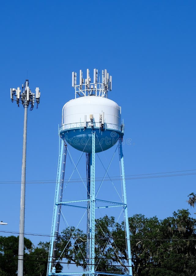 Water Tank and Cell Phone Towers Stock Photo - Image of signal ...