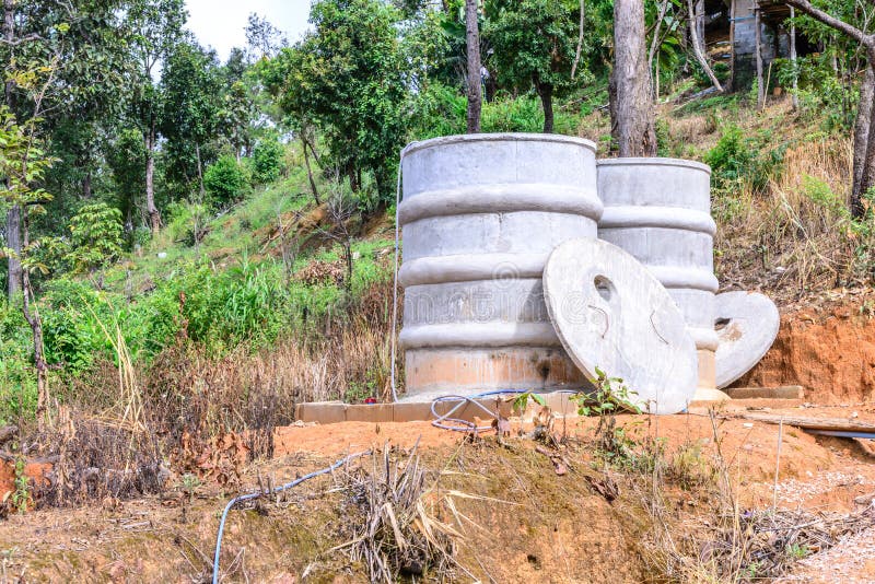 Water Tank for Plumbing System from Cataract in Forest Stock Photo ...