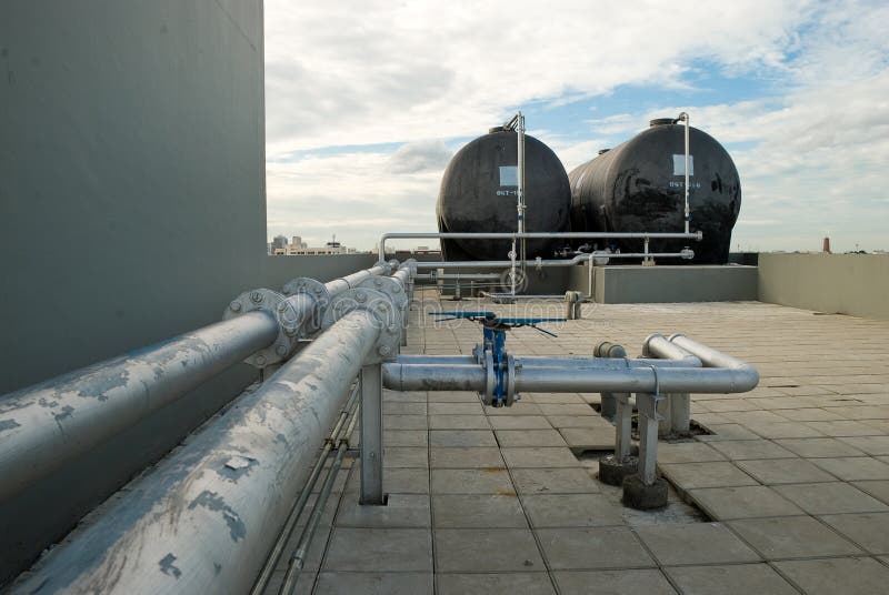 Water Tank on Rooftop with Pipe Lines Stock Photo - Image of storage ...