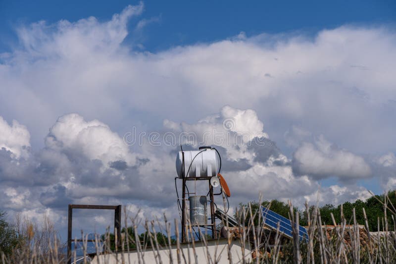 Water Tank in a Village in Cyprus 1 Stock Photo - Image of heater ...