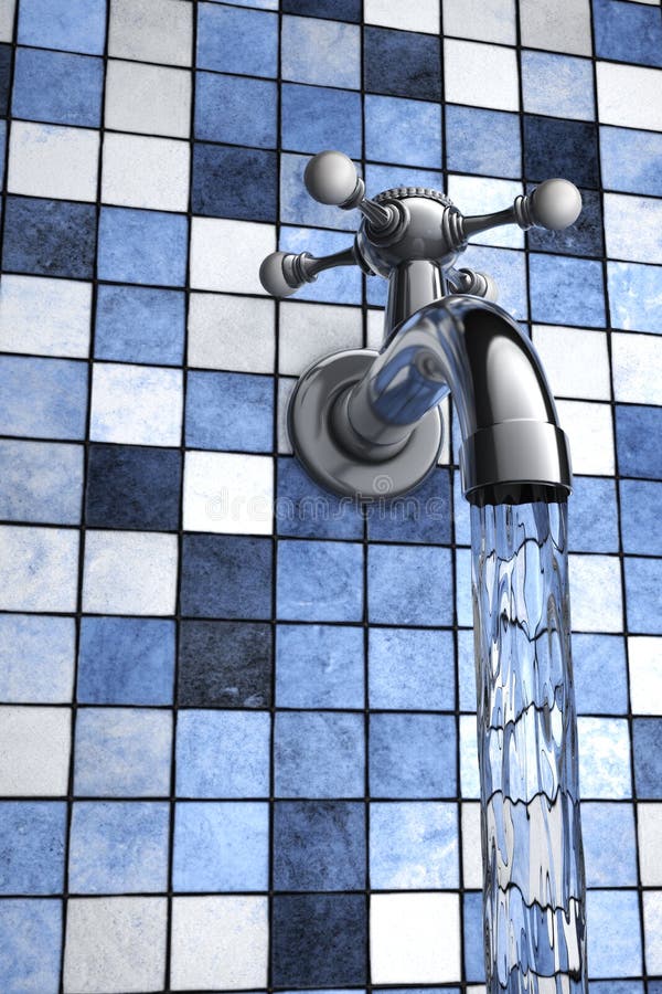 Water Tap on blue tiles stock illustration. Illustration of tiles ...