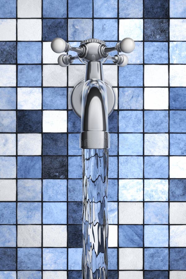 Water Tap on Blue Tiles Front Stock Illustration - Illustration of ...