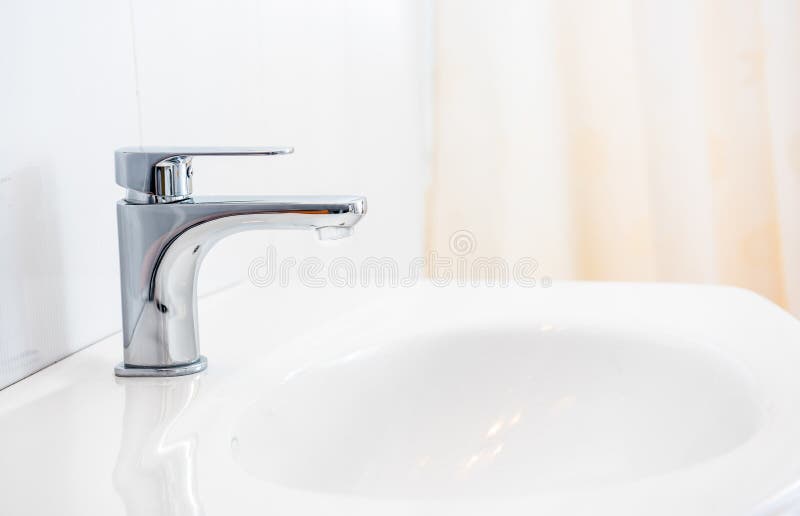Water Tap Flowing in Bathroom. Stock Photo - Image of bright, hygiene ...