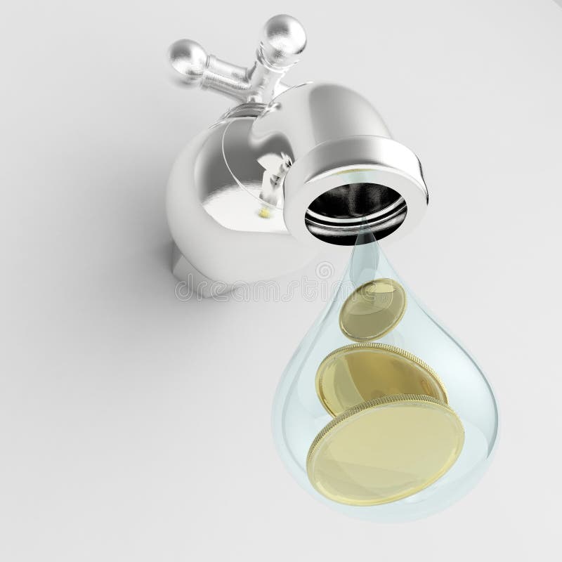 Water Tap with Gold Coins Falling Stock Illustration - Illustration of ...