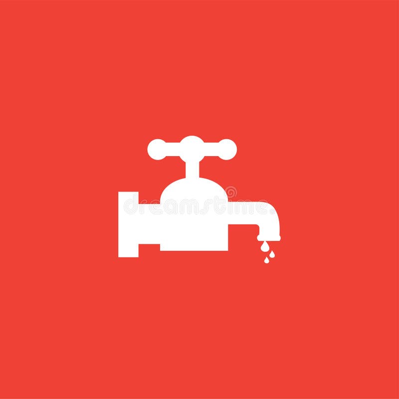 Water Tap Icon on Red Background. Red Flat Style Vector Illustration ...