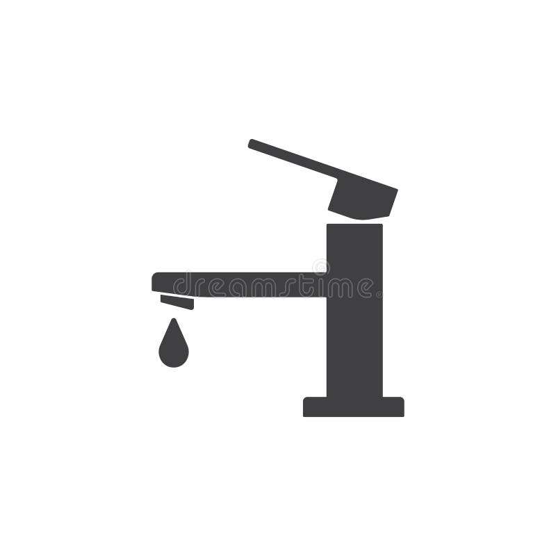 Save Water Sign. Grey Faucet. Dripping Tap with Drop Line Icon. Water ...