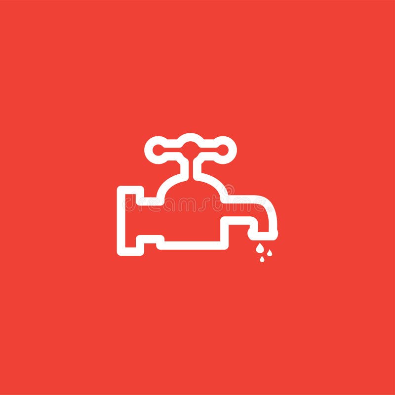 Water Tap Line Red Icon on White Background. Red Flat Style Vector ...