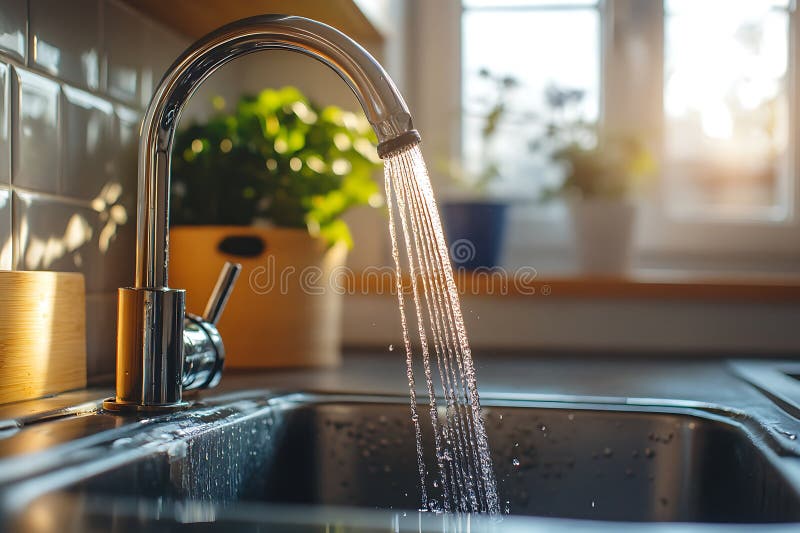 Water Tap Running in a Kitchen Stock Illustration - Illustration of ...