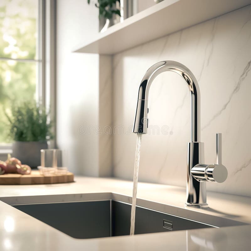 Water Tap and Sink in a Modern Kitchen Interior, Generative AI. Stock ...