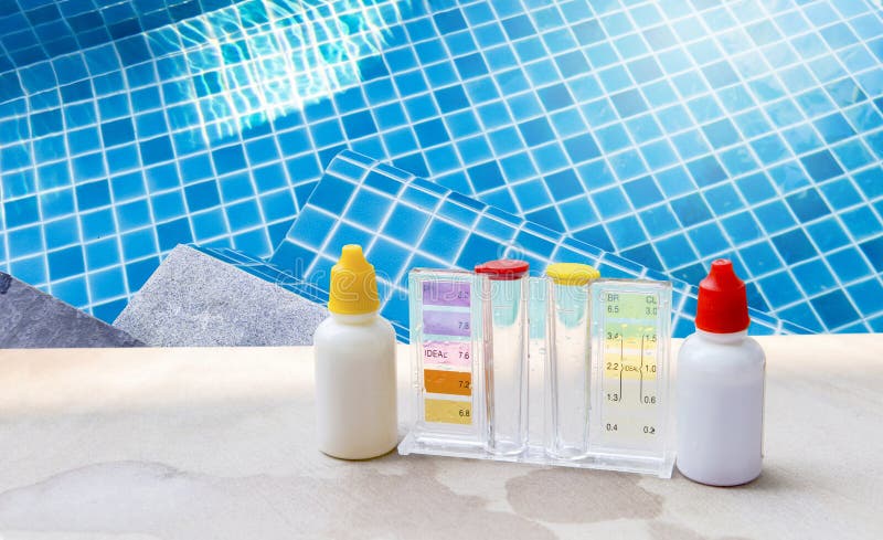 Water Tester Test Kit on Swimming Pool Edge, Water Quality Test for ...
