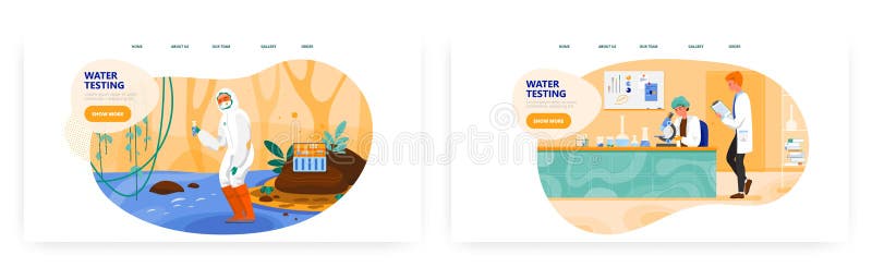 Water Testing Landing Page Design, Website Banner Vector Template Set ...