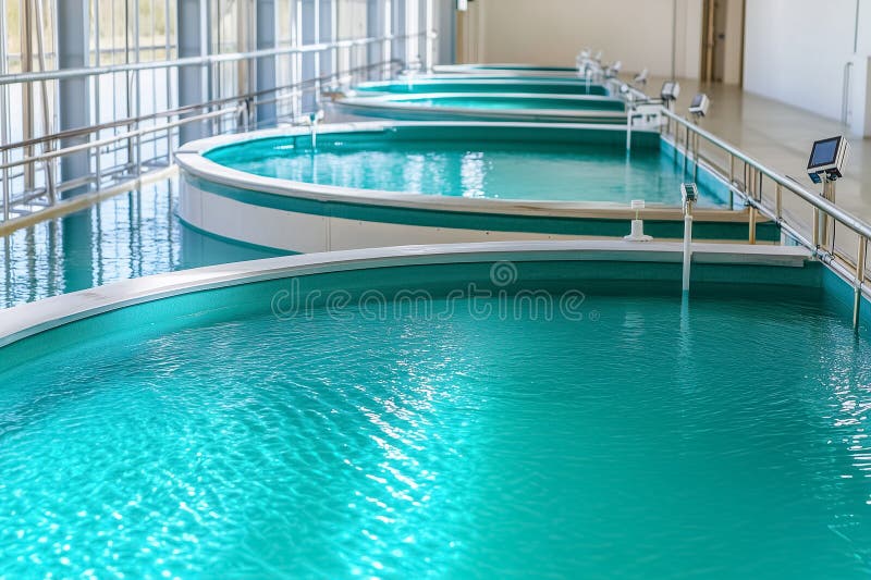 Water Testing Tanks in Contemporary Laboratory with Clear Blue Water ...