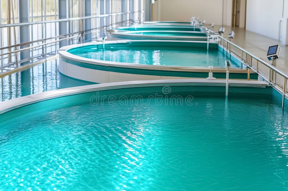 Water Testing Tanks in Contemporary Laboratory with Clear Blue Water ...