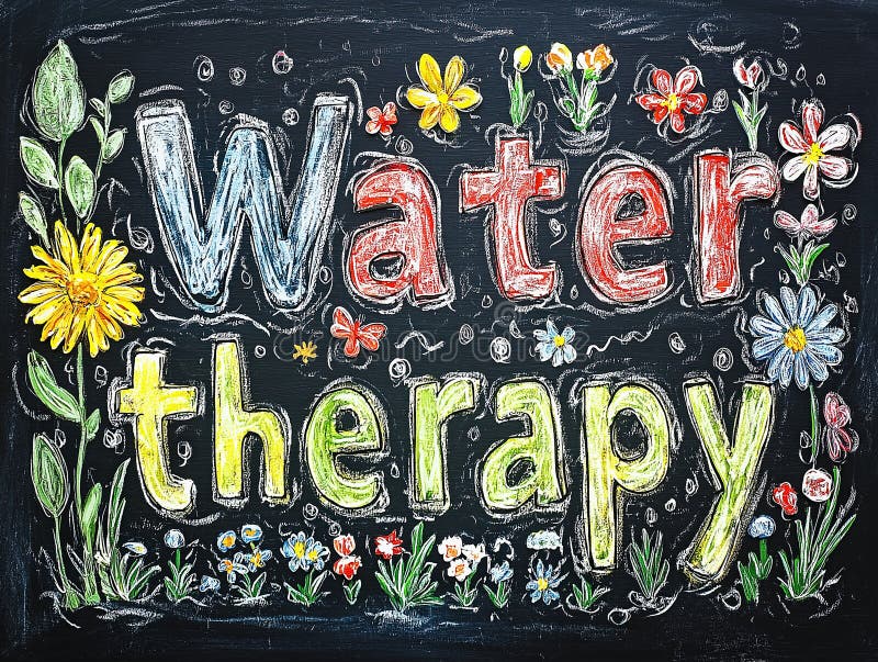 Water Therapy Text Written on a Blackboard. Stock Image - Image of ...