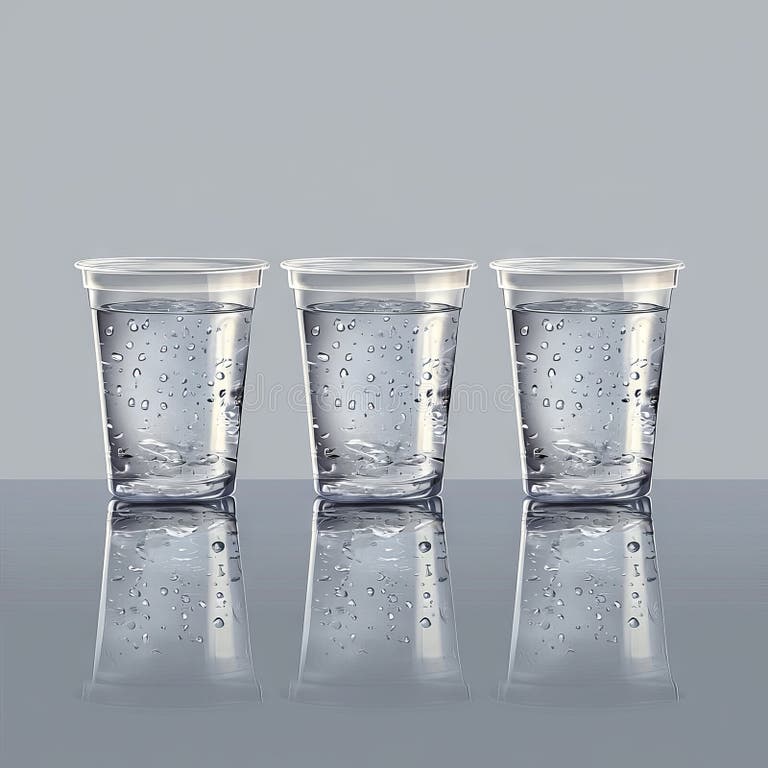 In Water, Three Silver Plastic Cups are Partially Submerged Stock Photo ...