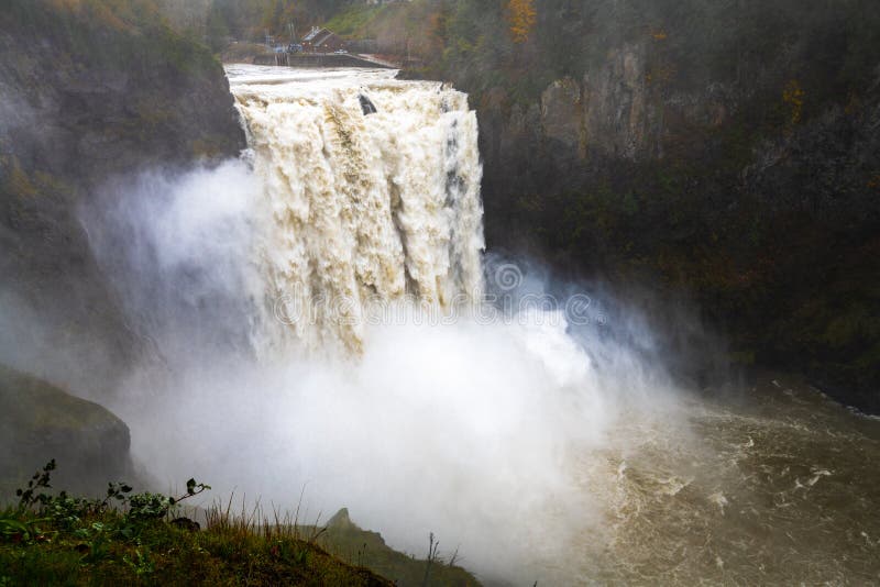 Waterfall Crashing Over Edge during a Flood Stock Image - Image of ...
