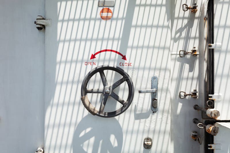 Water Tight Door on a Ship of the Boat with Lock Wheel into the Stock ...