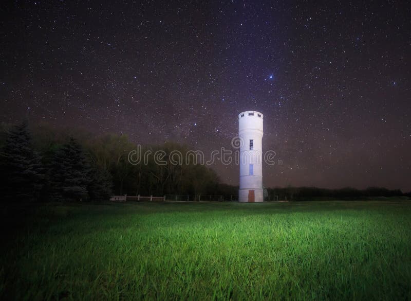 Water Tower Against Night Sky Stock Image - Image of starry, universe ...