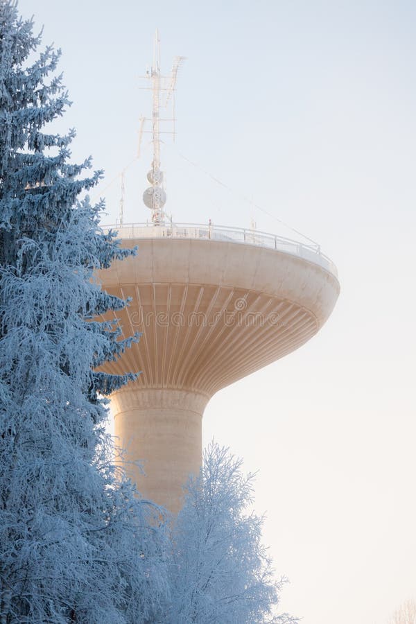 Water Tower in Cold Winter Weather Stock Photo - Image of mist ...