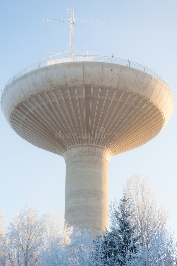 Water Tower in Cold Winter Weather Stock Image - Image of storage ...