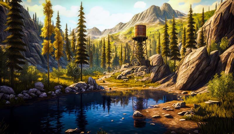 Water Tower in the Middle of Forest. DWINDLING NATURAL RESOURCES Stock ...