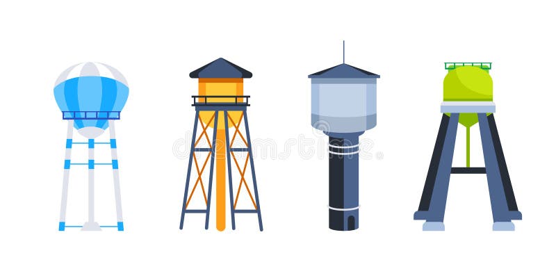 Water Tower Set. Elevated Water Tank. Industrial Tank. Stock Vector ...