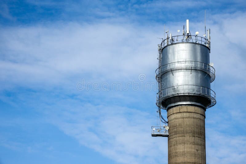Water Tower on Sky Background Stock Image - Image of television, tower ...