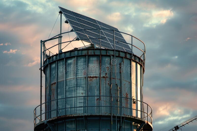 A Water Tower with a Solar Panel Installed on the Roof, Providing ...