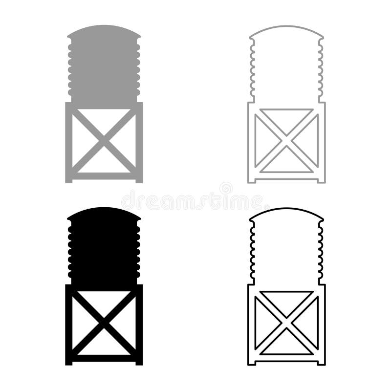 Water Tower Tank Storage Industrial Construction Set Icon Grey Black ...