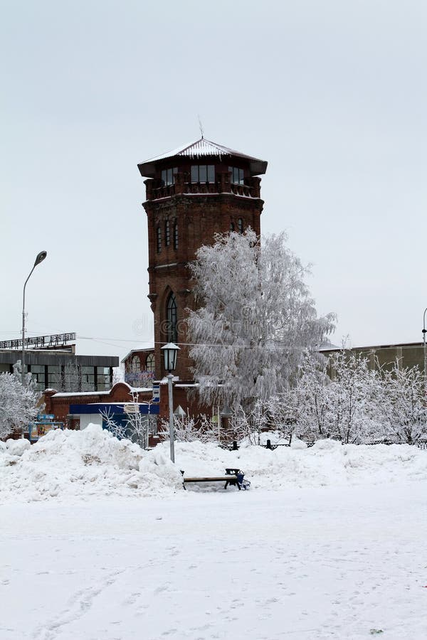 The Water Tower in the Winter. Modern Building. Stock Photo - Image of ...