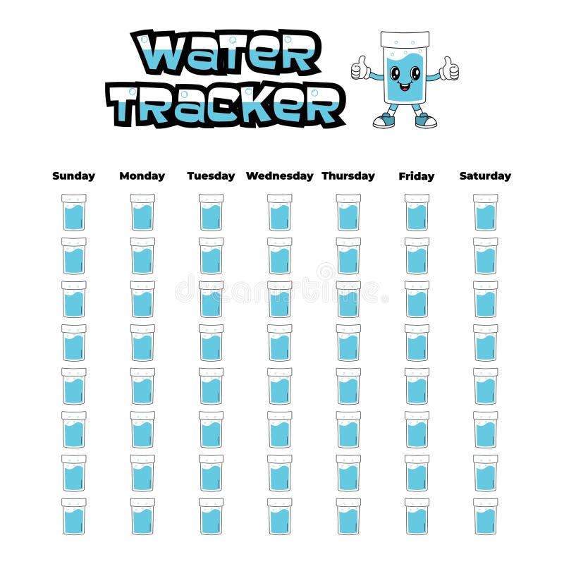 Daily Water Tracker Balance Vector Calendar. Habit Tracker Concept and ...
