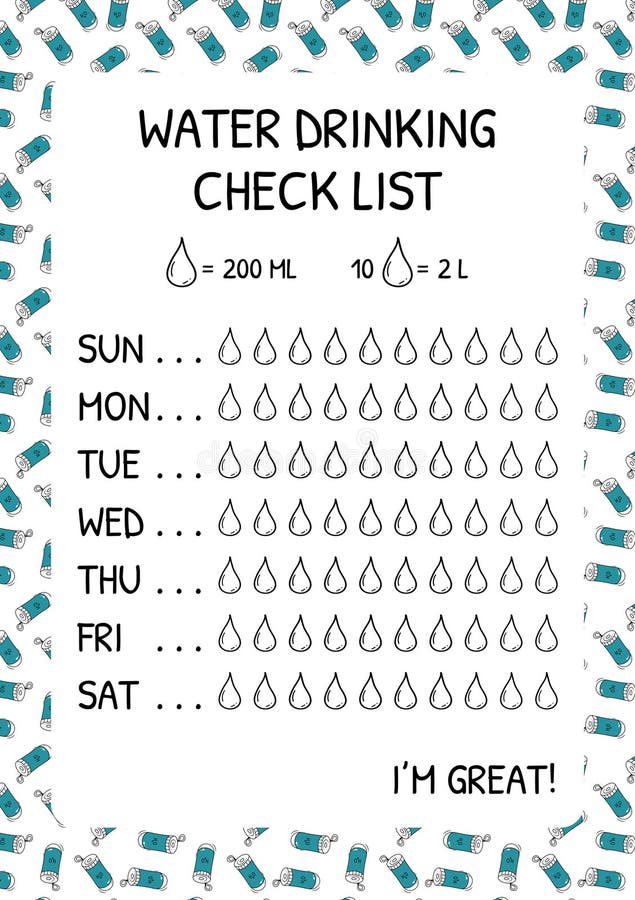 Water Tracker Vector Template. Water Drinking Checklist with Drops ...