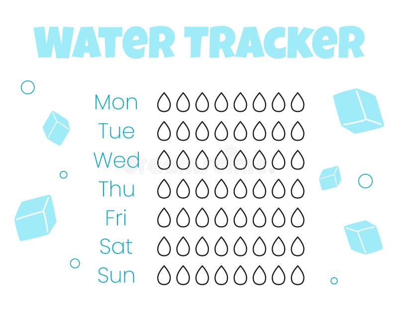 Water Tracker Vector Template. . Drinking Water Checklist. Water ...